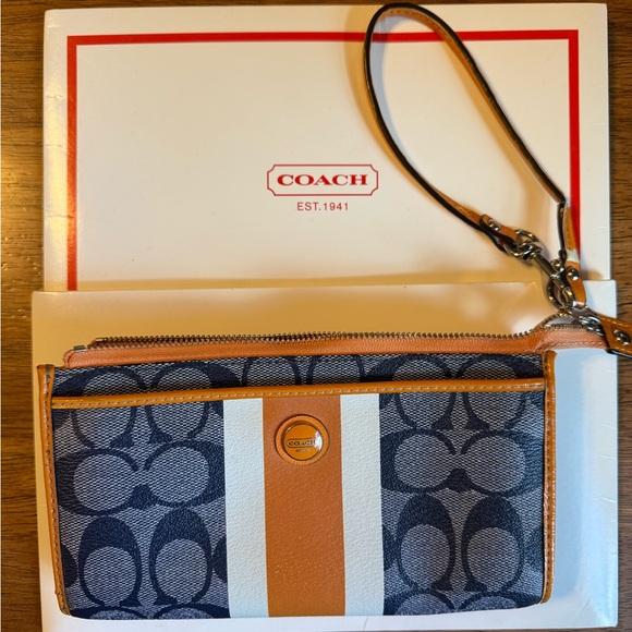 Coach | Accessories | Coach Navy And Tan Signature Wristlet | Poshmark